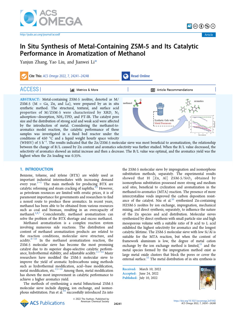In Situ Synthesis of Metal-Containing ZSM-5 and It | PDF | Catalysis ...