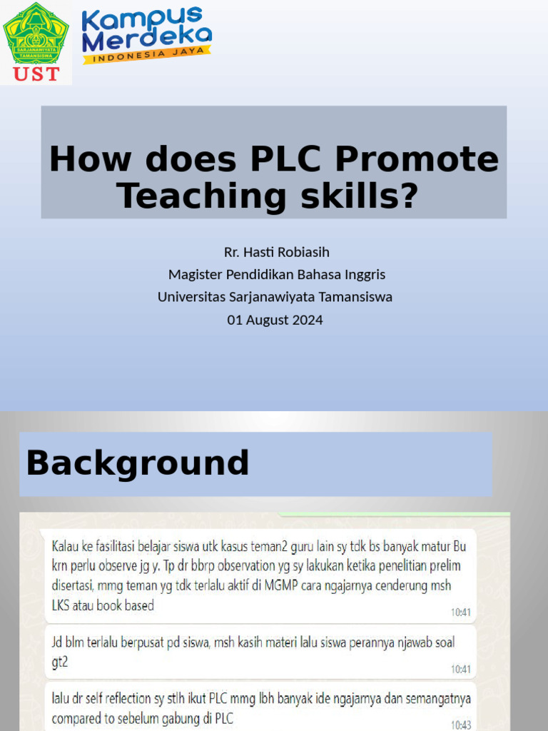 How Does PLCs Promote Teaching Skills_ Hasti Robiasih_UST- Final | PDF | Teachers | Cognition