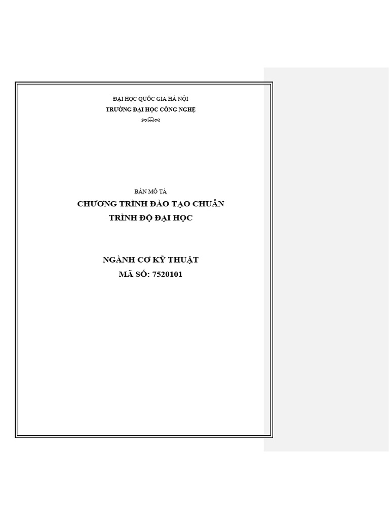 Bản mô tả CTDT DH nganh CKT - cập nhật tháng 8 năm 2023 | PDF