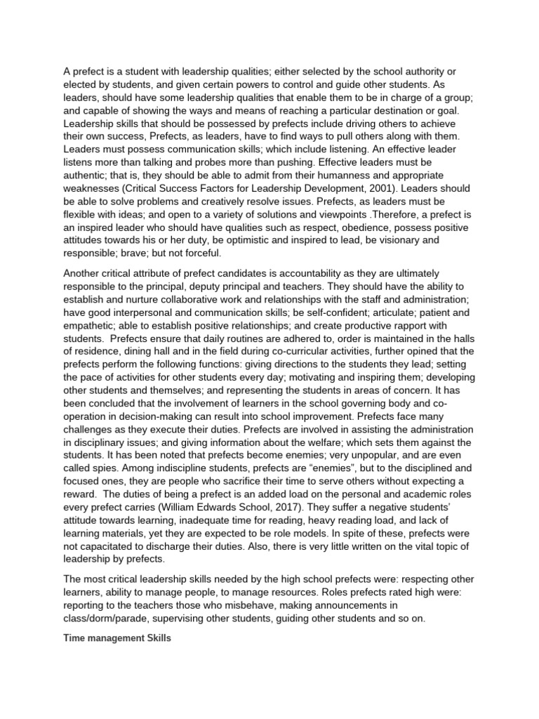 Essential Qualities of Student Prefects | PDF | Educational Assessment ...