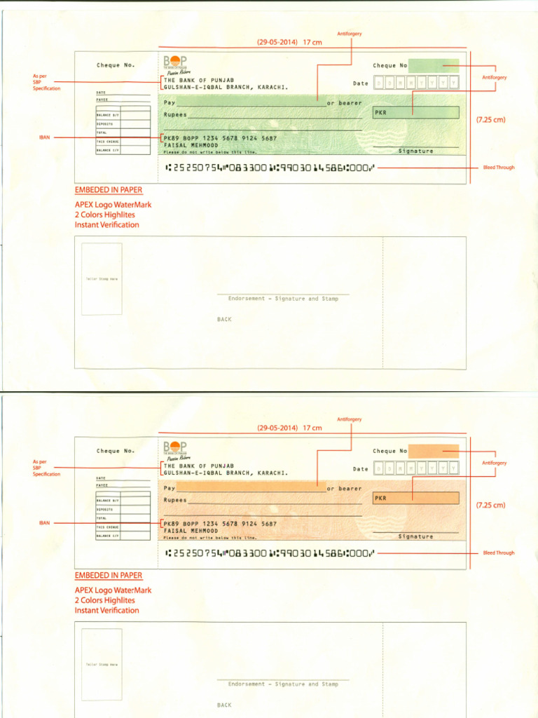 Front and Reverse Cheque Layouts | PDF