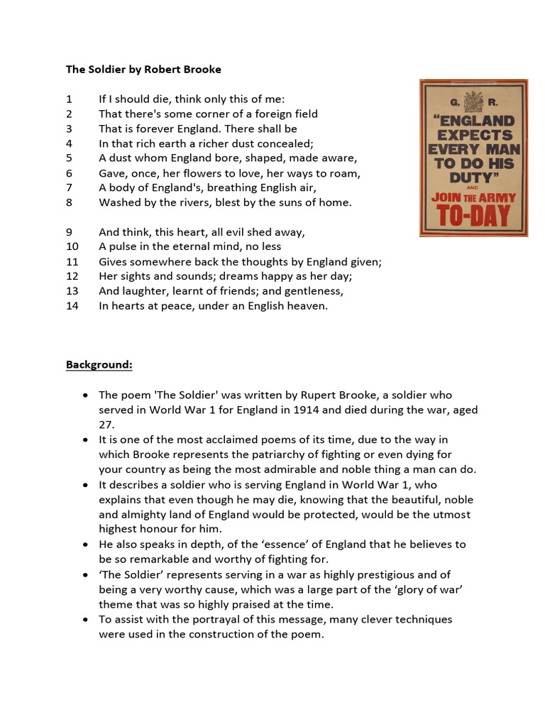 Poem The Soldier by Robert Brooke Questions | PDF | Art