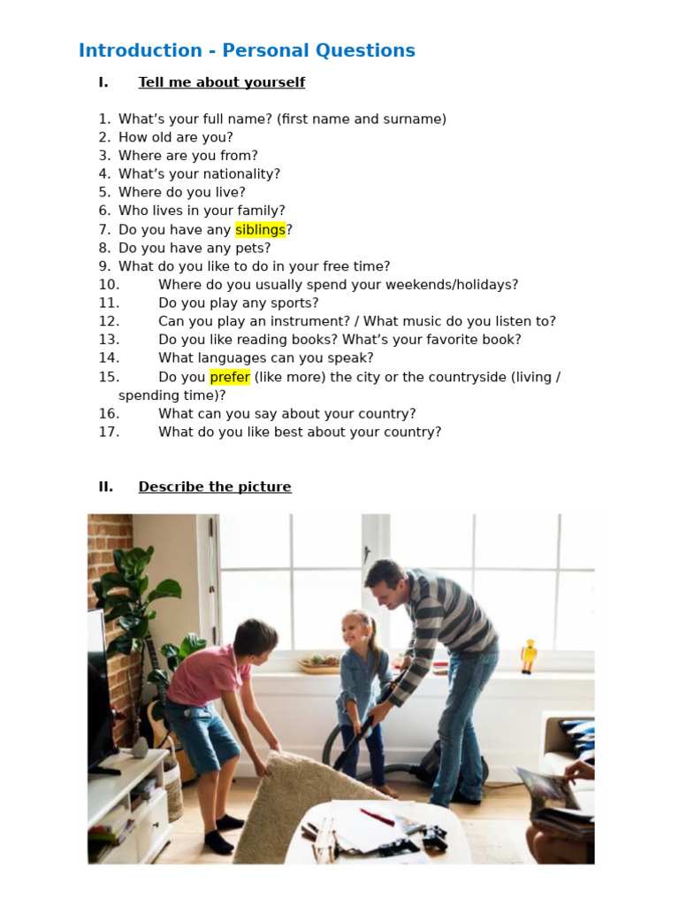 01 Introduction - Personal Questions | PDF