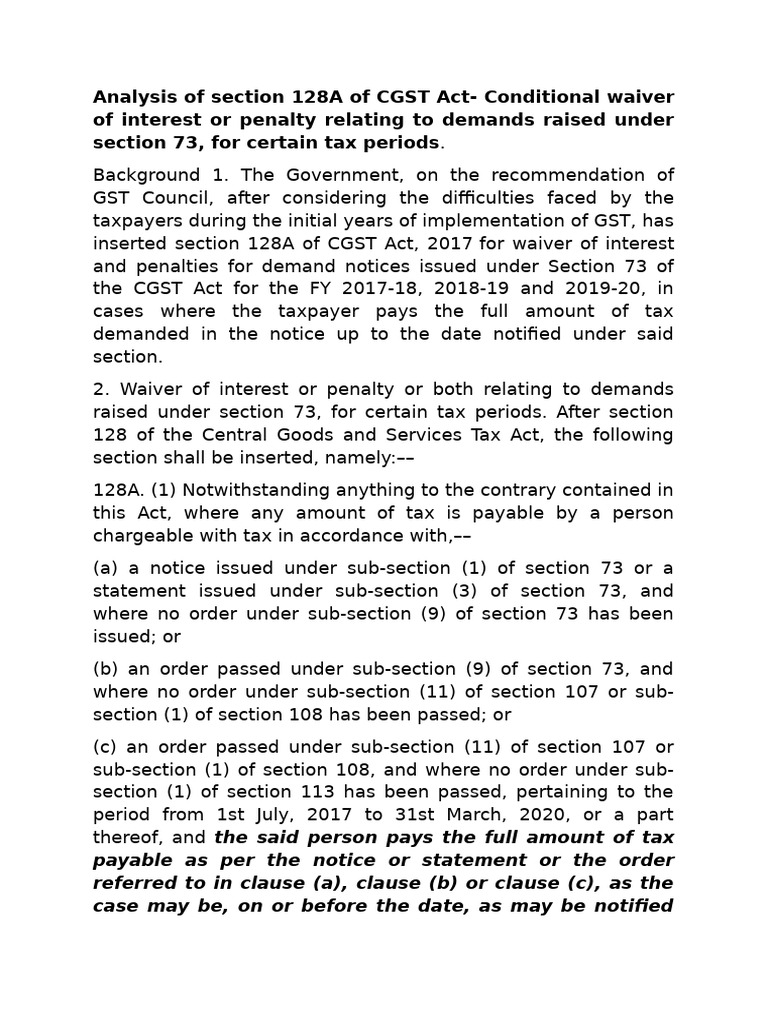 Analysis of Section 128A of CGST Act | PDF | Tax Refund | Taxes