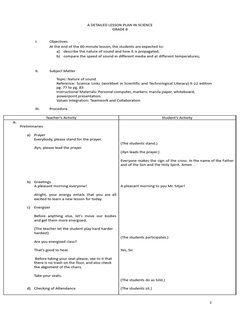 Final Detailed Lesson Plan in English | PDF | Sound | Waves