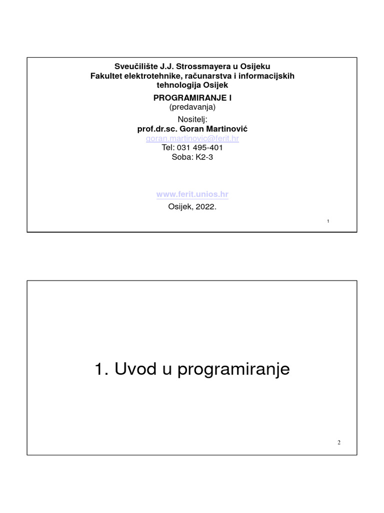 Uvod U Programiranje | PDF