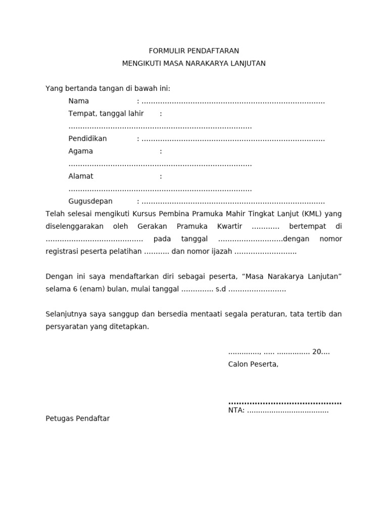 Formulir Pendaftaran Narakarya Ii New | PDF