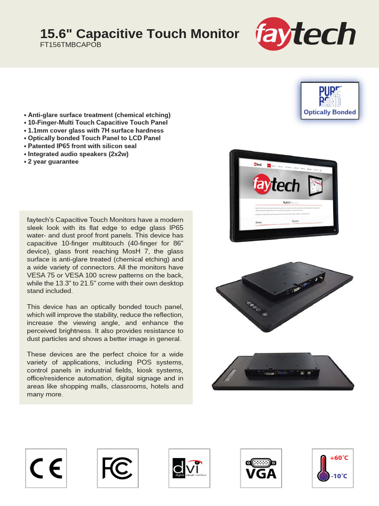 Monitor faytech_15_6_touch Data_sheet | PDF | Touchscreen | Computer Monitor