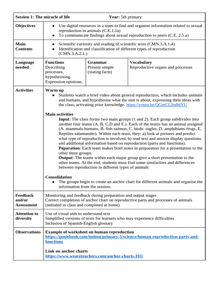 Sample Clil Session Miracle of Life | PDF | Information | Learning