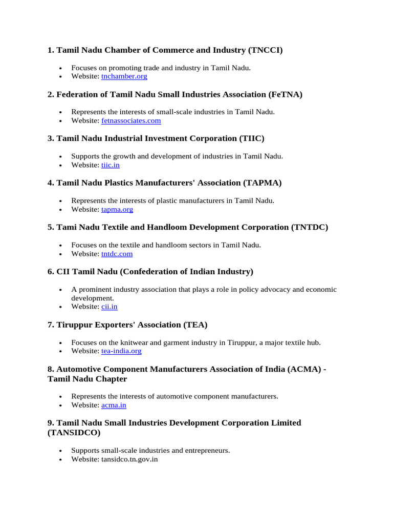 Tamil Nadu Manufacturing Associations List | PDF | Tamil Nadu | Economies