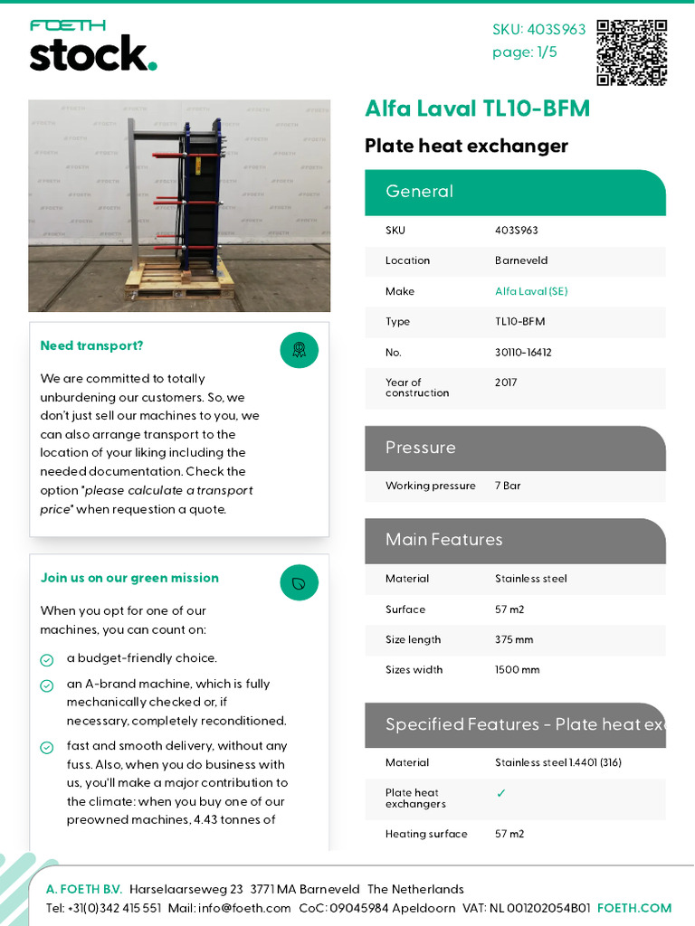 Alfa Laval TL10-BFM Heat Exchanger | PDF
