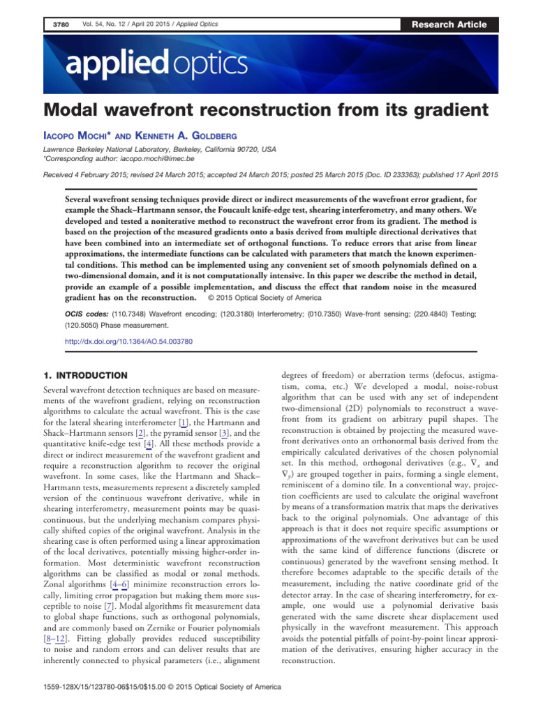 Wavefront Reconstruction from Gradients | PDF | Basis (Linear Algebra) | Derivative