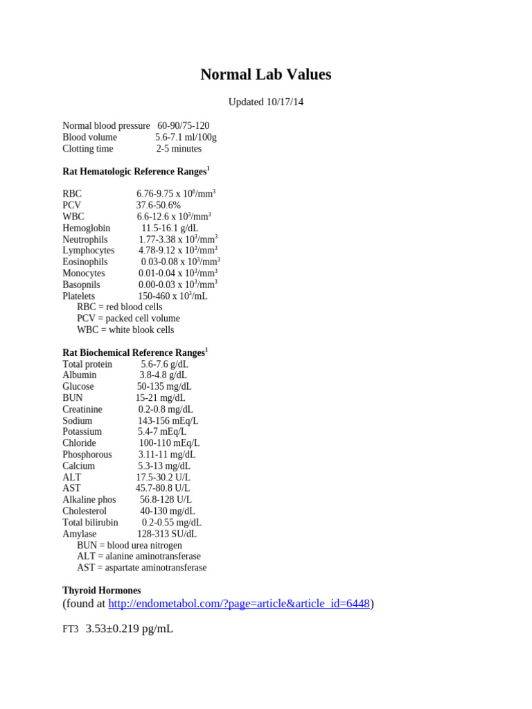 Normal Lab Values | PDF