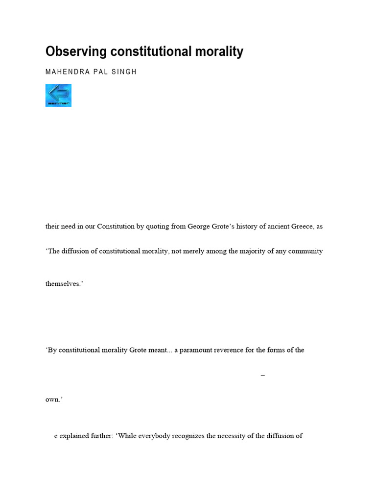 2019 Sep M P Singh Observing - Constitutional - Morality, Seminar No 721 | PDF | Constitution ...