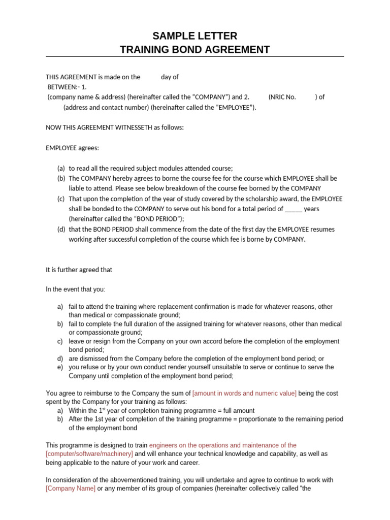 D0004-Training-Bond-Agreement-Simplified-Version (1) | PDF | Business