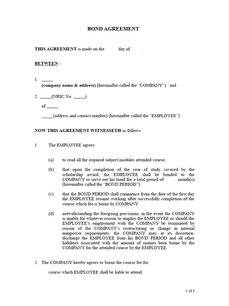 Employee Bond Agreement Template | PDF | Civil Law (Legal System ...