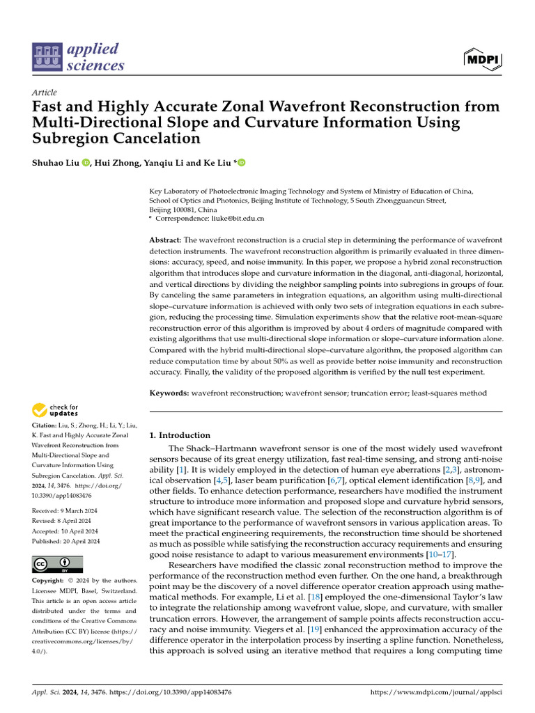 Wavefront Reconstruction Pdf Least Squares Algorithms