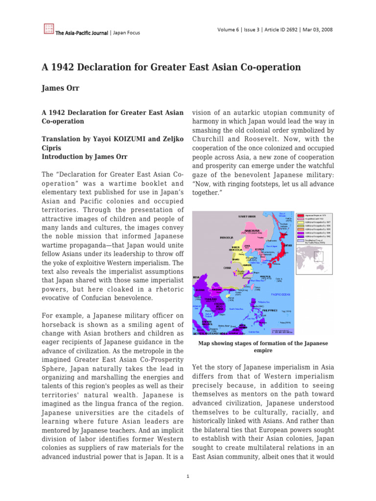 1942 Japanese Declaration for a Greater East Asia Co-Prosperity Sphere ...