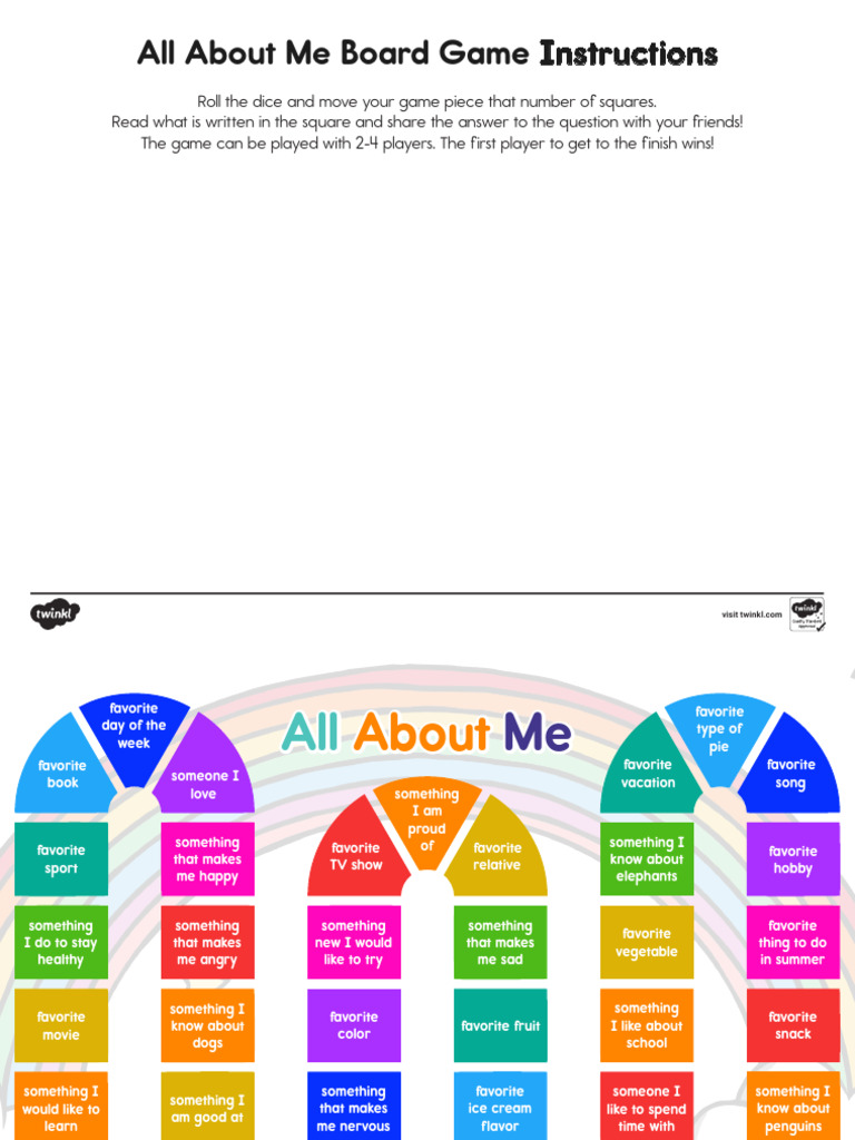 Color All About Me Board Game | PDF | Foods