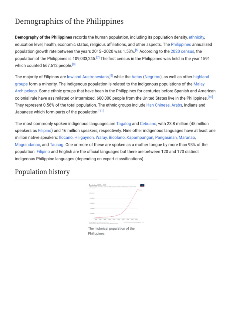 Demographics of The Philippines - Wikipedia | PDF | Social Science