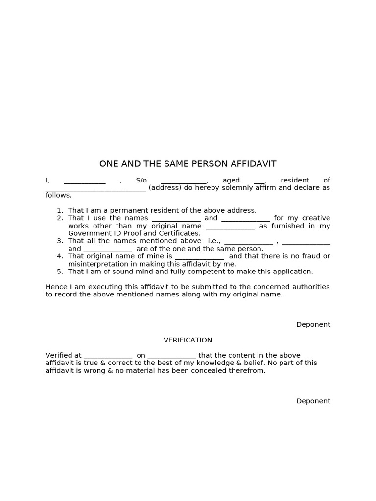 One and the Same Person Affidavit | PDF | Law