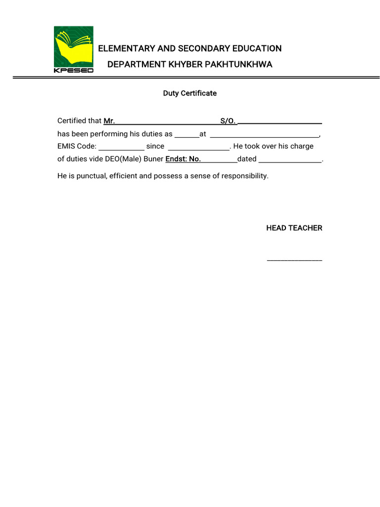 Duty Certificate 2 | PDF