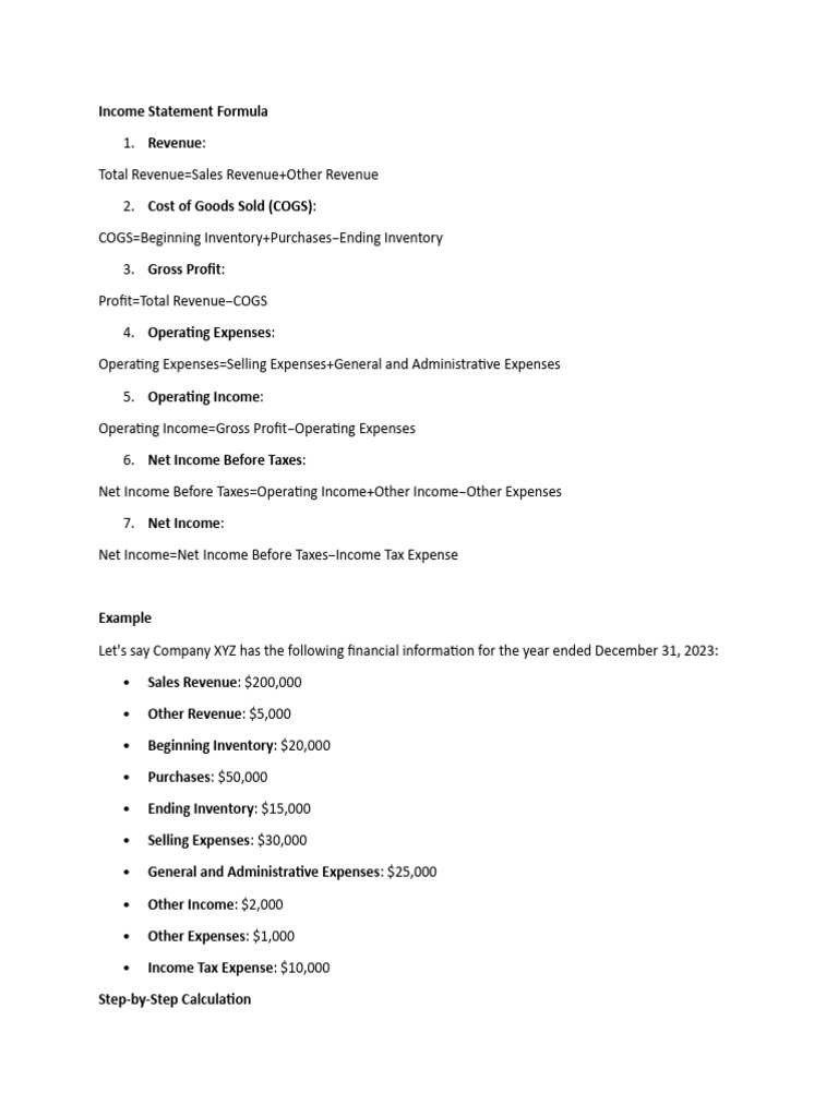Income Statement Formula | PDF | Finance & Money Management