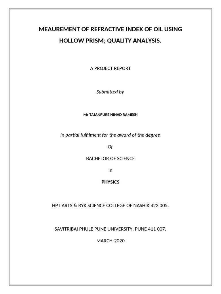 Projecty report | PDF | Refractive Index | Refraction