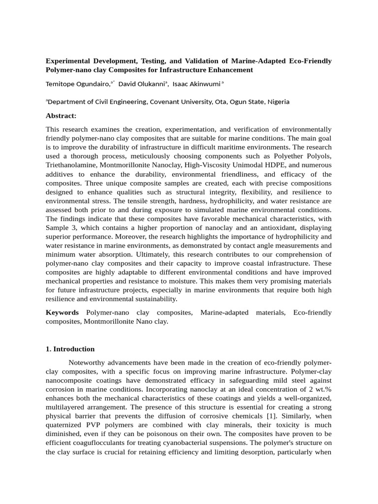 Marine-Adapted Eco-Friendly Polymer-Nano Clay Composites For ...