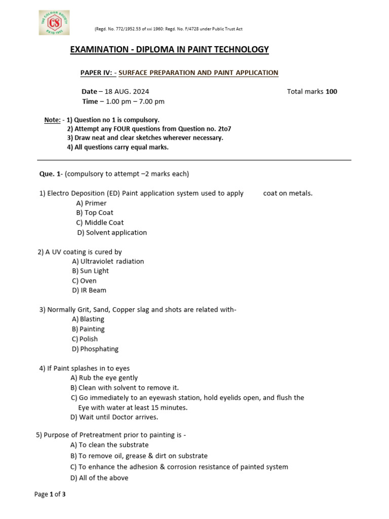 Cse 2024 P, Paper Iv | PDF | Paint | Coating