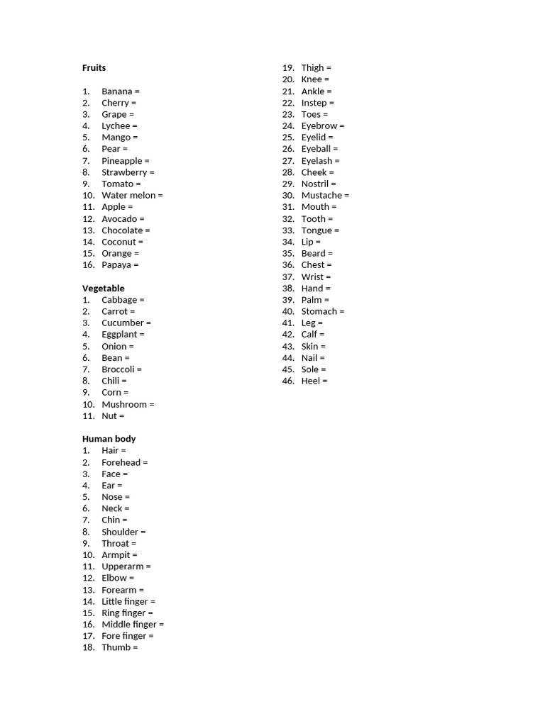 Fruits, Vegetable, Human Body | PDF