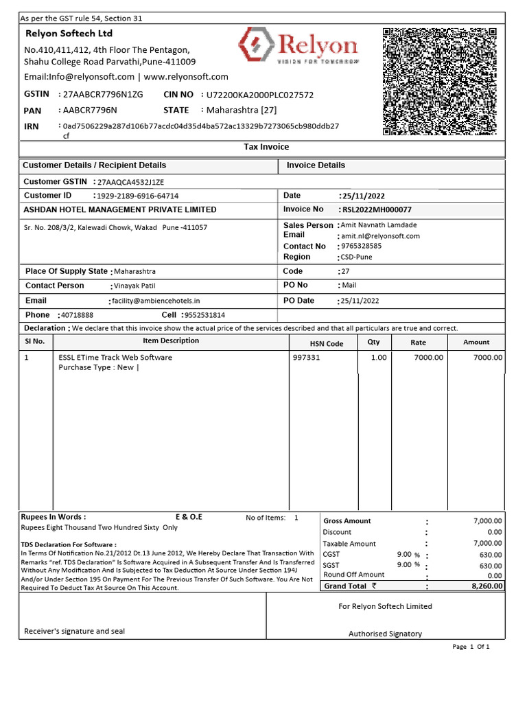Relyon Softech LTD 25 Nov 22 | PDF | Invoice | Public Finance