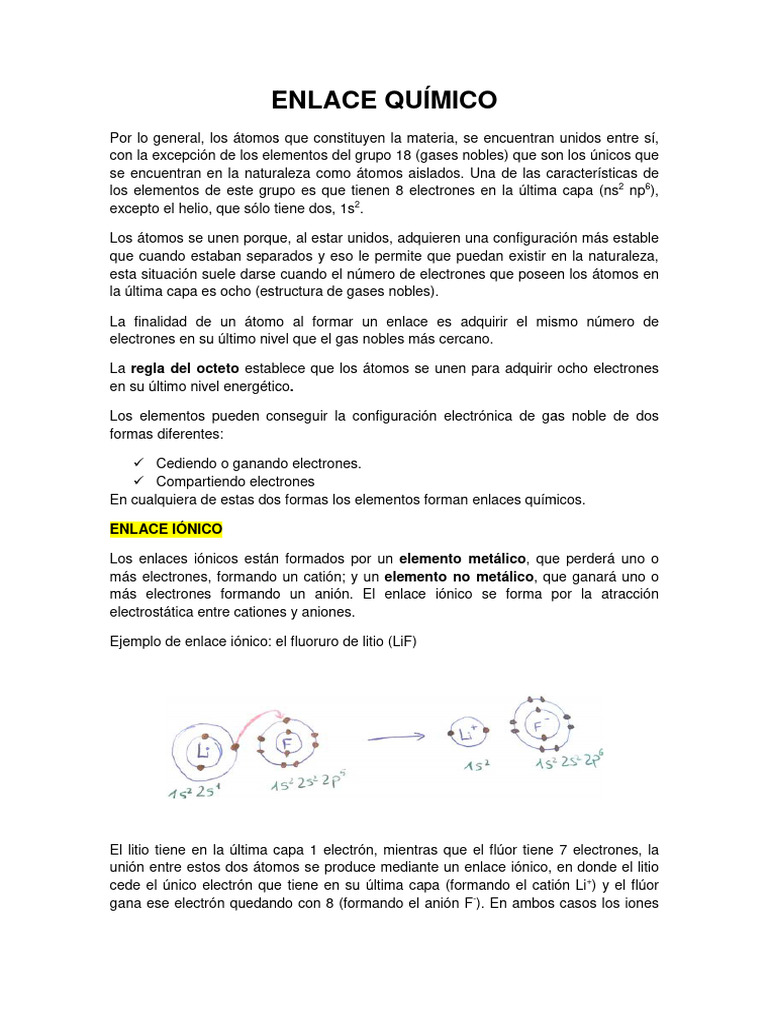 Enlace químico (2 Bachillerato) | PDF | Enlace químico | Enlace iónico