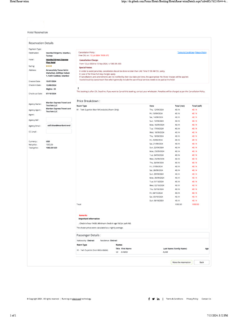 Ahmad Alam Turkey Hotel Booking-1-1 | PDF