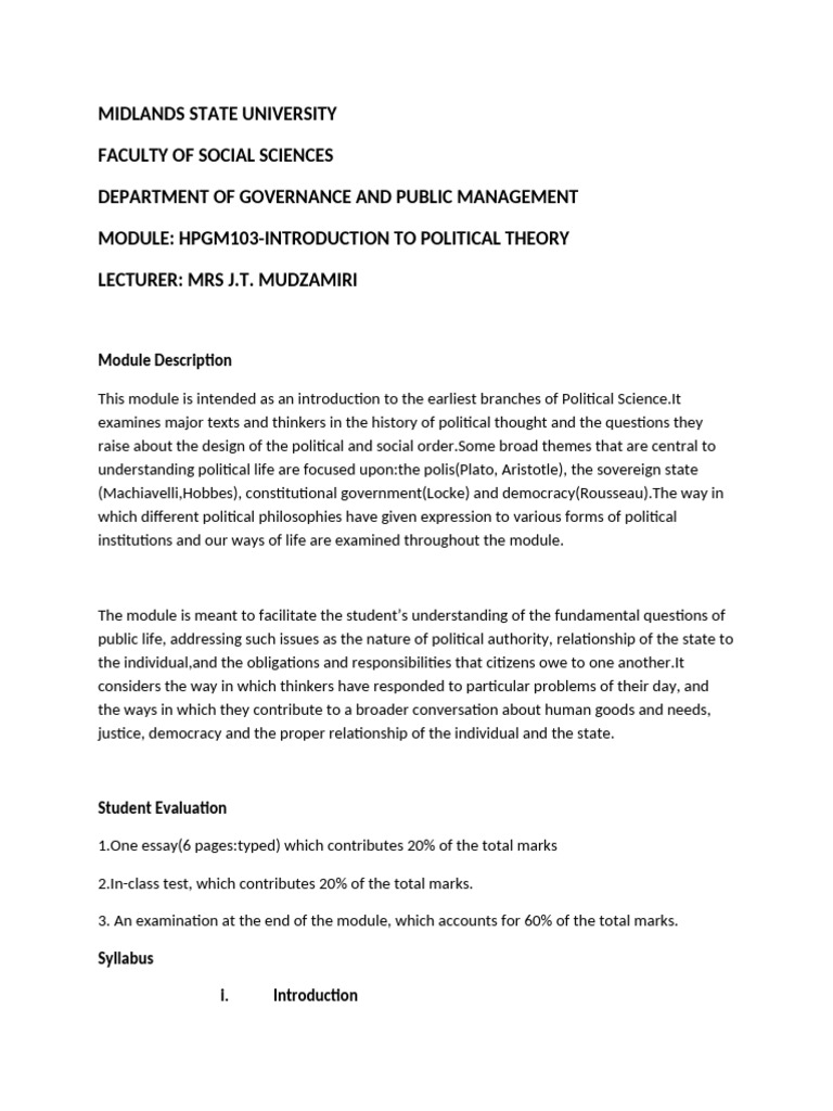 Political Theory Module Outline | PDF | Political Philosophy | Liberal Arts Education