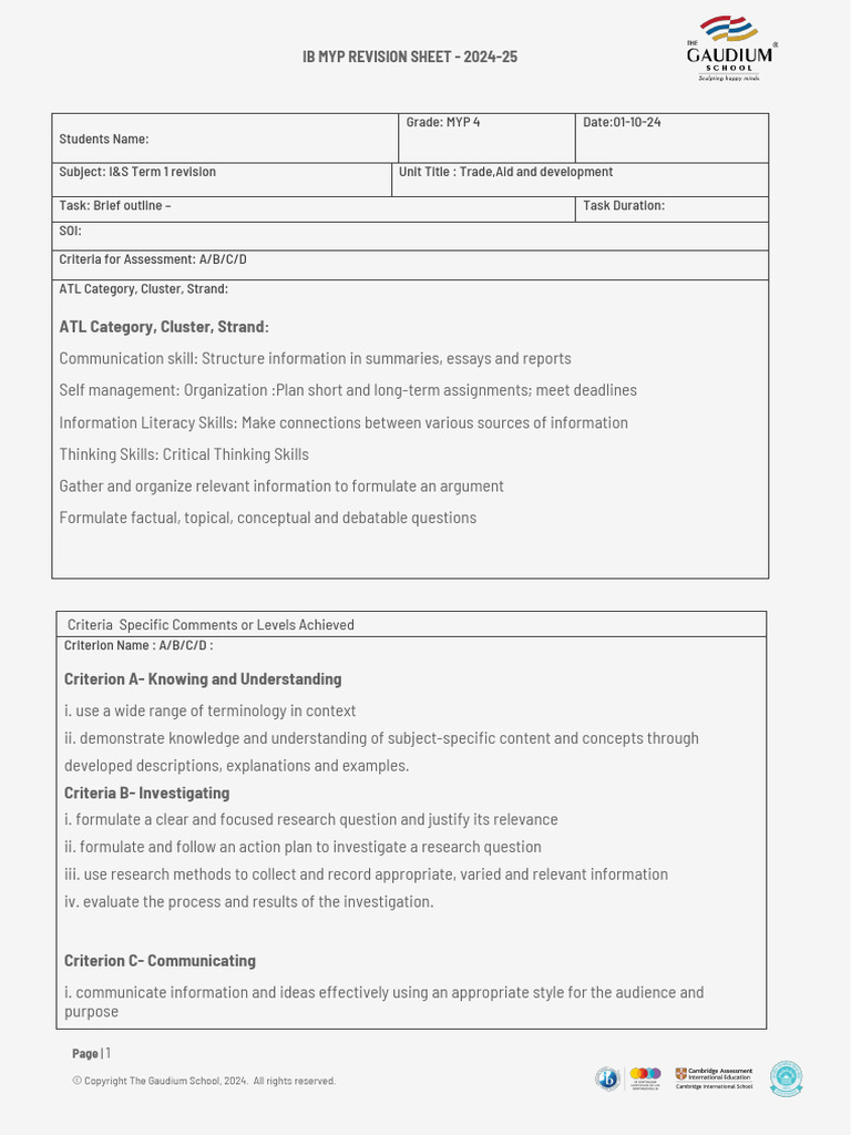 Final Revision Sheet 1 MYP 4 | PDF | Information | Critical Thinking