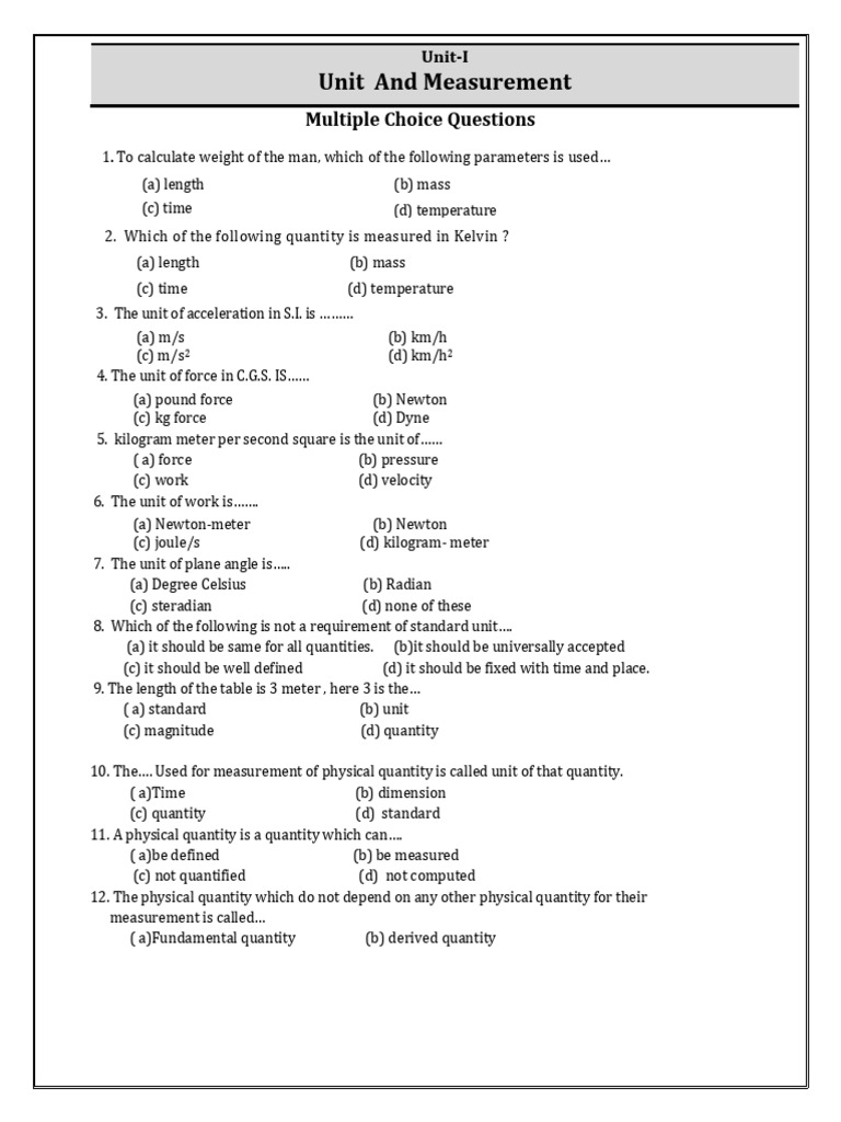Class 11 MCQs on Units and Measurement | PDF | Significant Figures ...