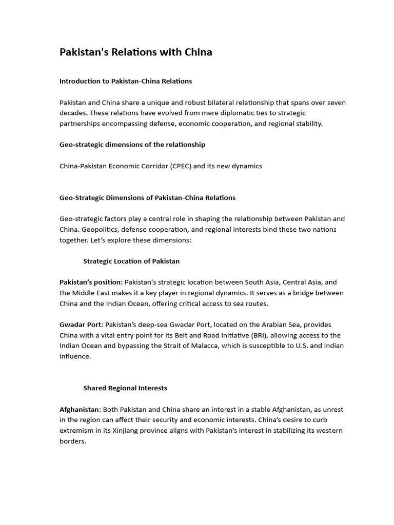 Pak China Relations | PDF | Pakistan | China