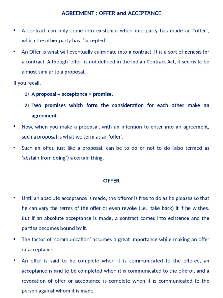 Understanding Offer and Acceptance in Contracts | PDF | Offer And ...