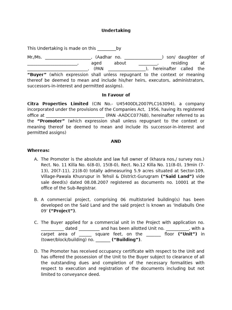 Undertaking_10.09.2024 | PDF | Conveyancing | Deed