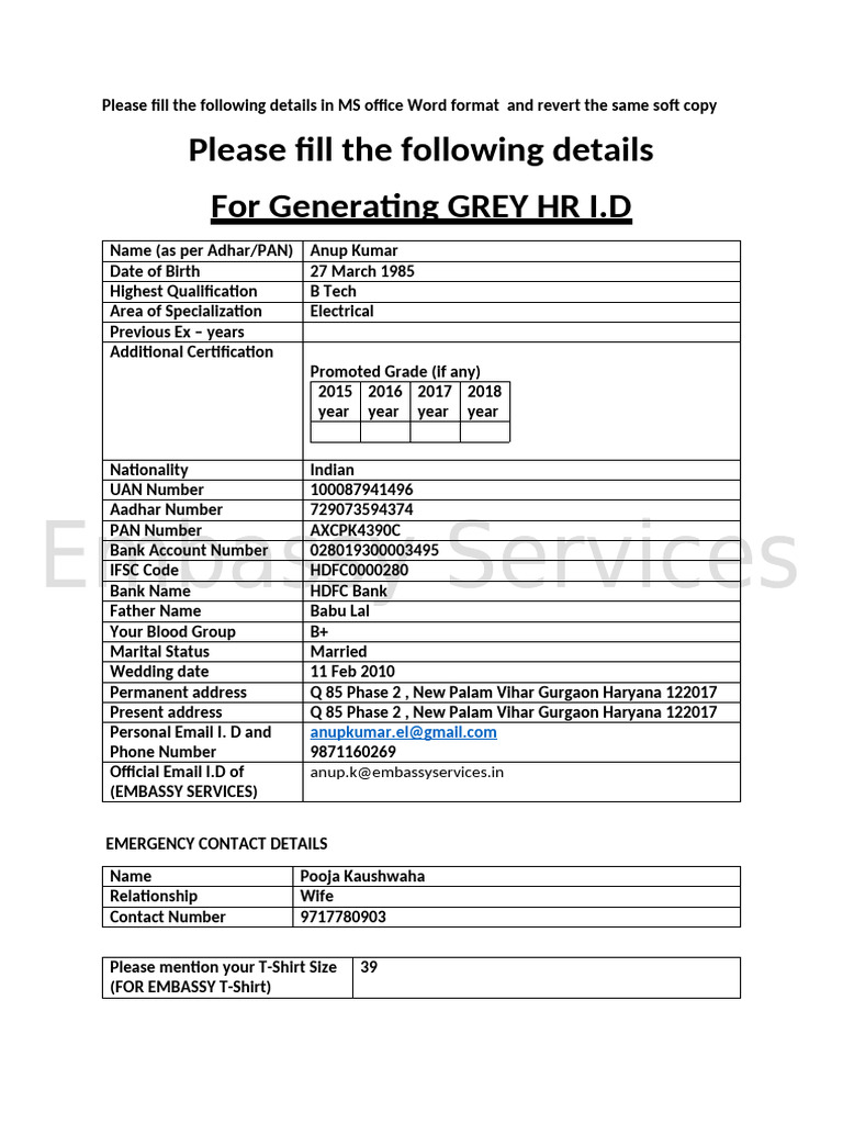 Updated Emassy Grey HR Id Form | PDF | Authentication | Access Control