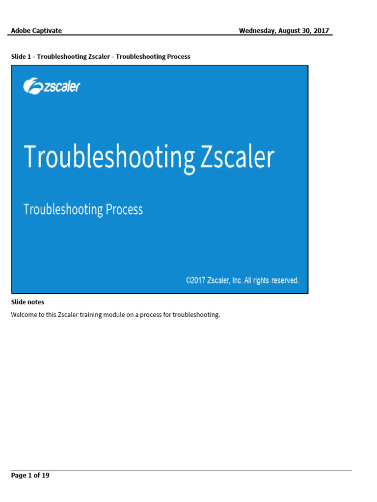 ZCTA Zscaler Troubleshooting Process StudentGuide May17 v1.0 | PDF | Troubleshooting | Proxy Server