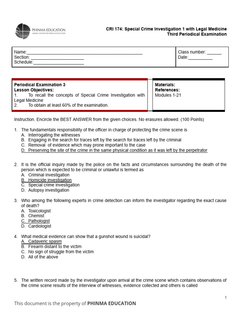Crime Investigation Exam Guide | PDF | Crime Scene | Crimes