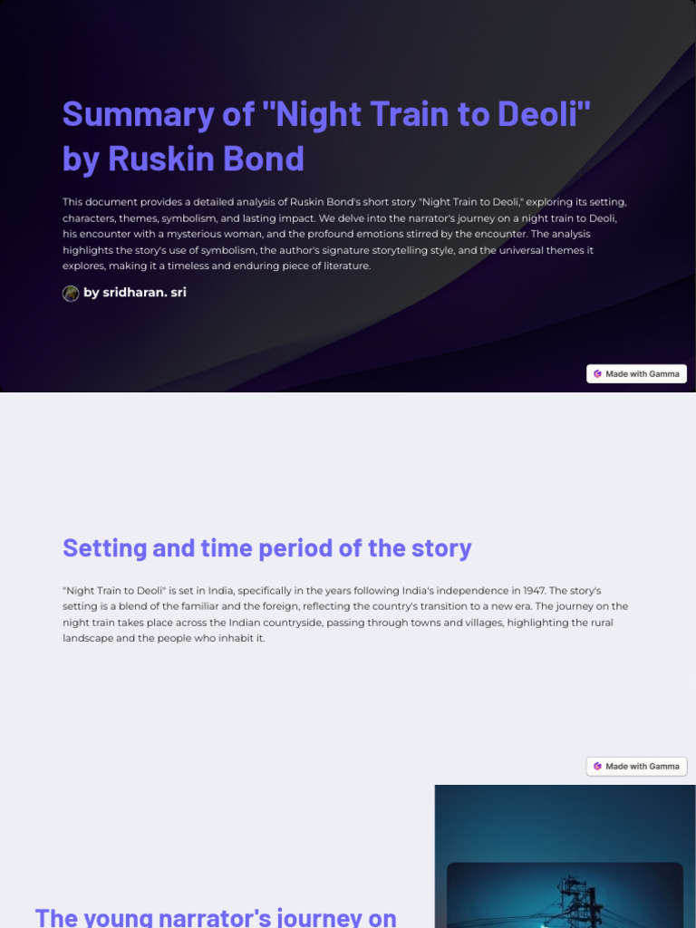 Summary of Night Train To Deoli by Ruskin Bond | PDF | Narration | Loneliness