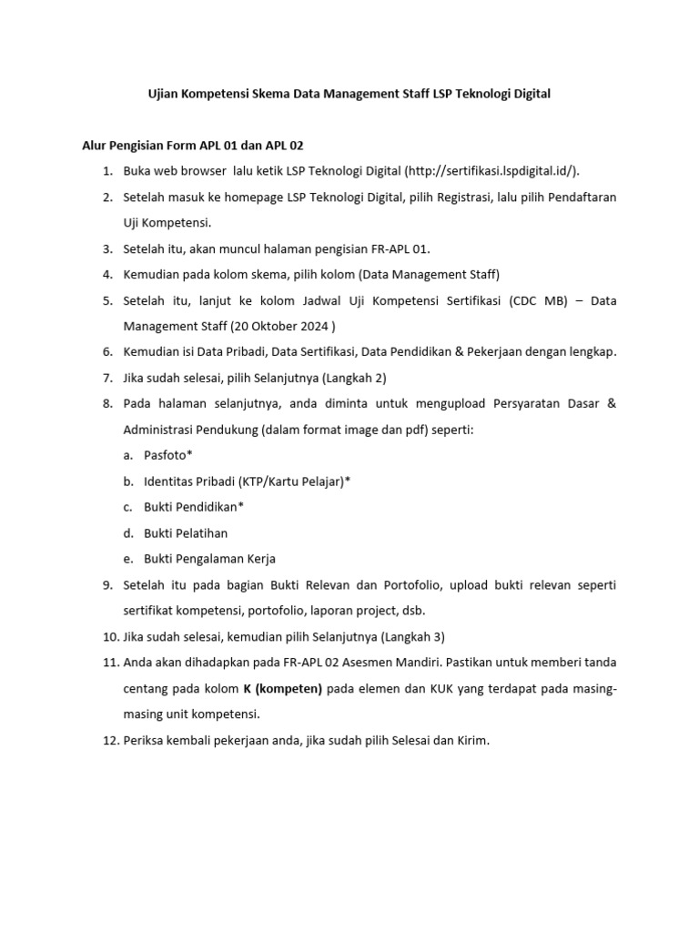 Alur Pengisian Form APL 01 Dan APL 02 DMS - BI JAKARTA | PDF | Komputer