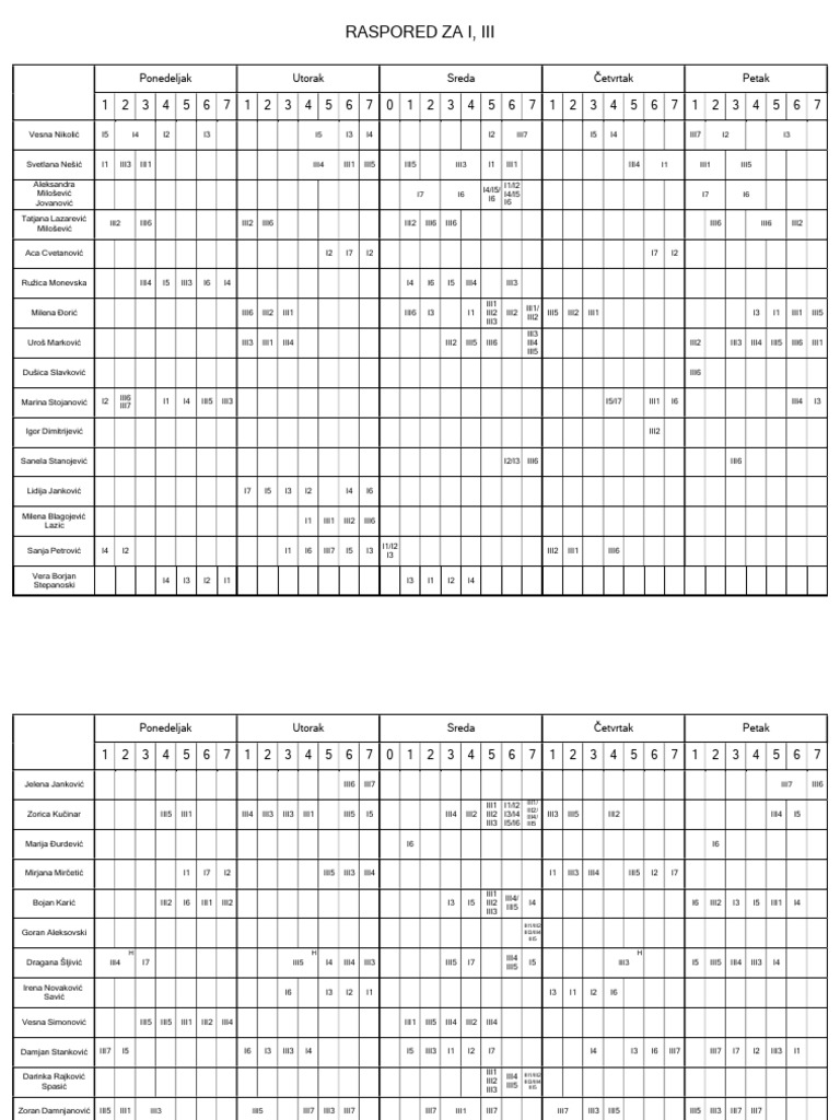 Prva I Treca Popodne Nastavnici | PDF