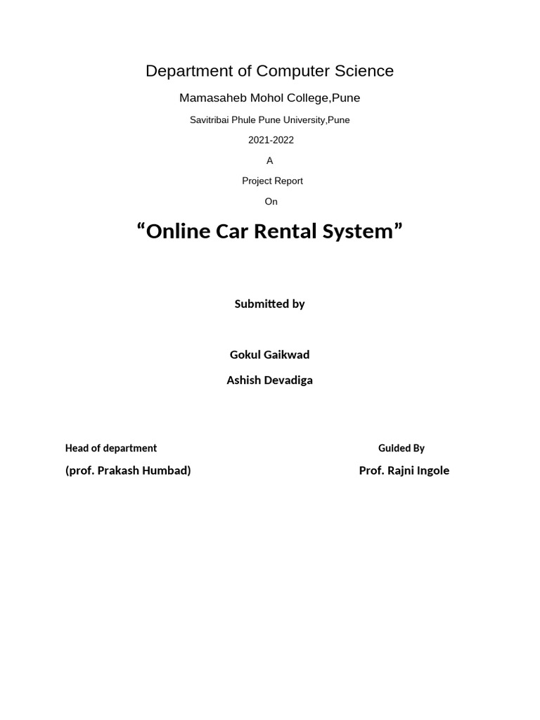 Project Online Car Rental System | PDF | Feasibility Study ...