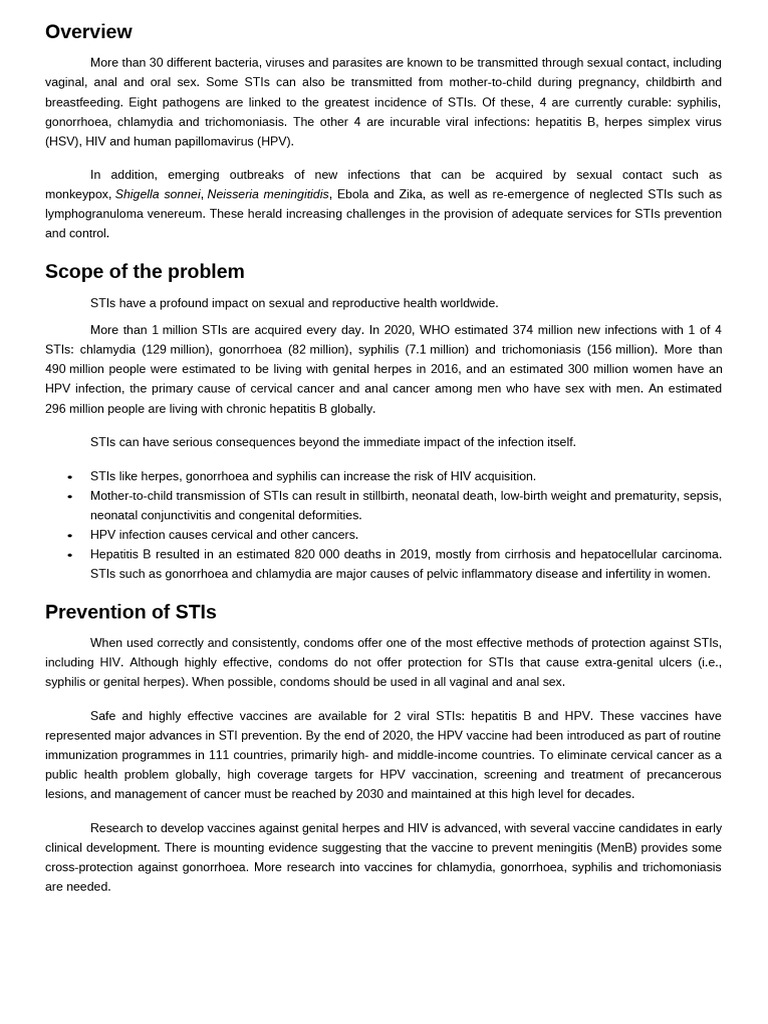 Overview-std | PDF | Sexually Transmitted Infection | Medical Specialties