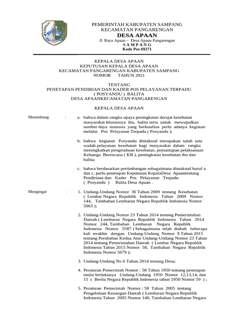 SK POSYANDU Dan POKJANAL Apaan | PDF