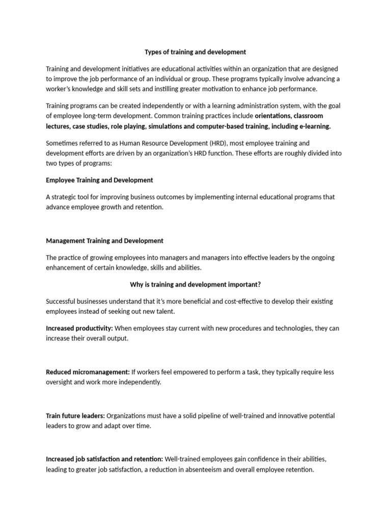 Types of training and development | PDF | Employee Retention ...